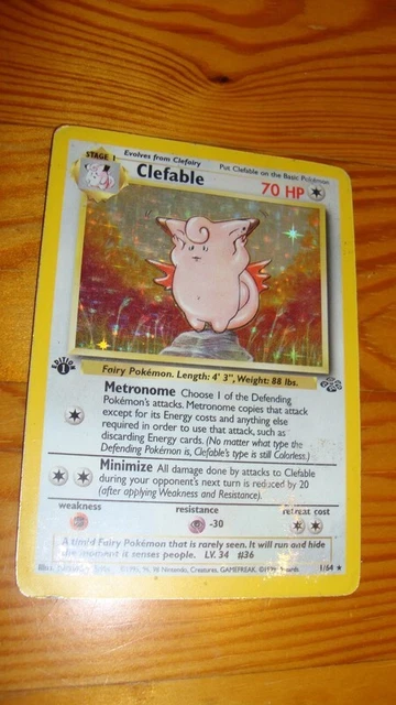1ST EDITION CLEFABLE Pokemon Card Jungle Holo 1/64 CGC Heavily Played £ ...