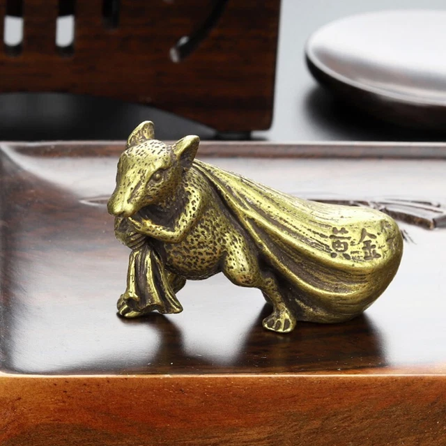 FIGURINE EN LAITON artisanale style chinois rat miniatures décoration de bureau EUR 14,06 ...