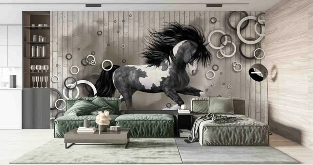 3D YOUNG STEED Circle Self-adhesive Removable Wallpaper Murals Wall ...