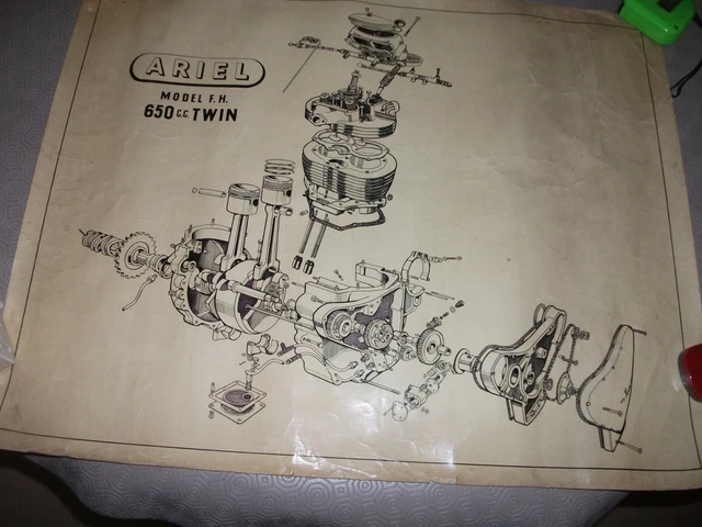 ARIEL HUNTMASTER POSTER, original 1950's, Engine exploded diagram, good ...