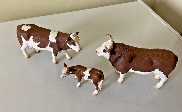 RARE SCHLEICH SIMMENTAL Cattle Family 13800 Bull 13081 Cow 13642 Calf ...