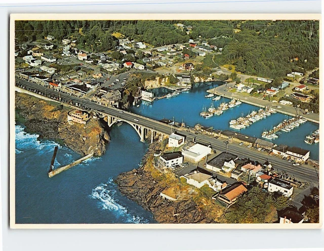 POSTCARD AN AERIAL view showing picturesque cove-harbor, Depoe Bay ...