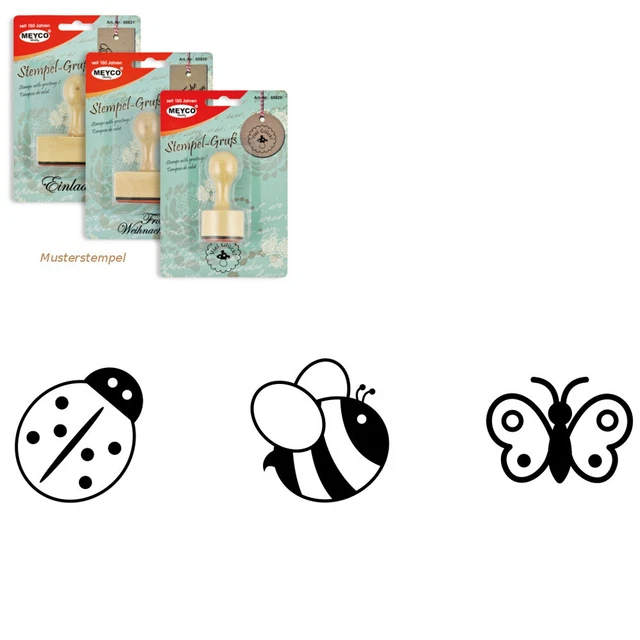 MEYCO HOLZ STEMPEL 3er Set "Marienkäfer, Biene & Schmetterling" Ø 1,1 cm EUR 2,40 - PicClick DE