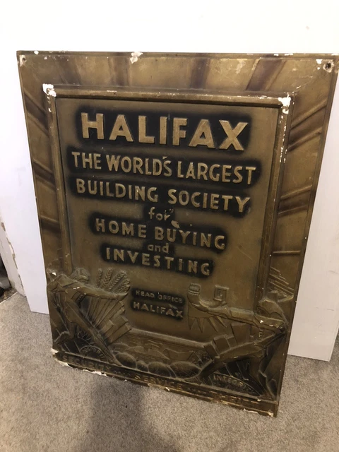 ORIGINAL ART DECO Halifax Building Society Head Office Wall Plaque Sign ...