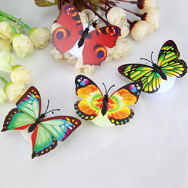 4X BUTTERFLY LED Night Light Colorful Glowing Stickable Decoration Wall ...
