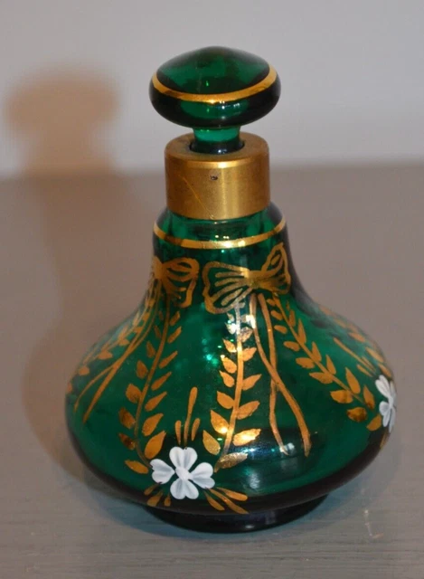 ANCIEN PETIT FLACON à Parfum avec Bouchon Verre Couleur Vert et Or EUR ...