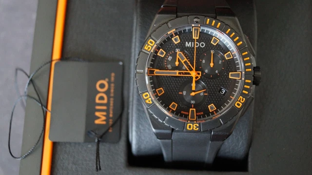 MIDO OCEAN STAR Captain Chronograph Men's Watch 200m Black Orange 44mm ...