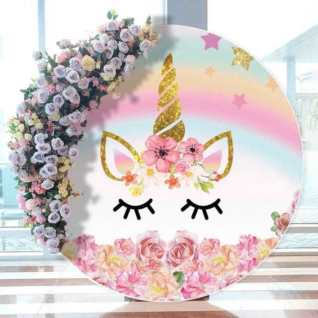 PINK FLOWERS AND Unicorn Theme Round Birthday Backdrop $37.90 - PicClick AU