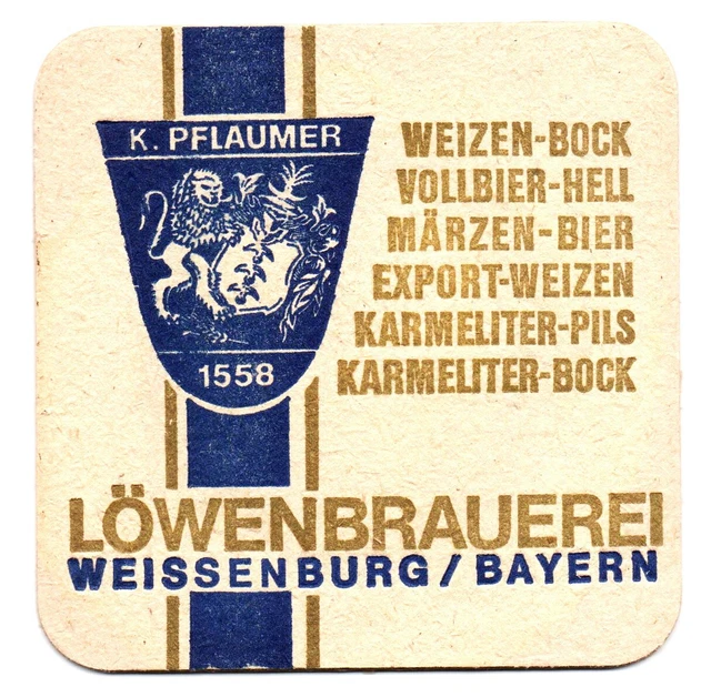 BAYERN WEISSENBERG LÖWENBRAUEREI BRAUEREI PFLAUMER BIER BIERDECKEL 1960 ...