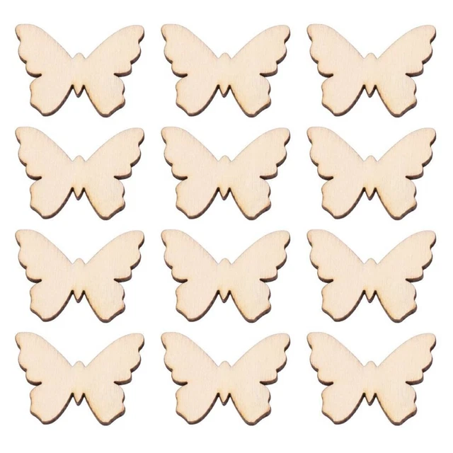 100PCS BUTTERFLY SHAPES Unfinished Wooden Cutouts Blank Wood Tree ...