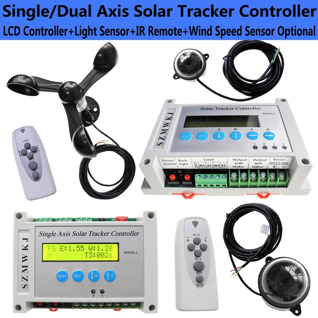 SINGLE/DUAL AXIS SOLAR Tracker LCD Controller + Wind Speed Sensor ...
