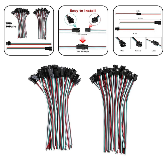 POUR JST SM Kit Connecteur 30 Paires de Connecteurs 3Pin avec Fils 15cm pour LED EUR 20,00 ...