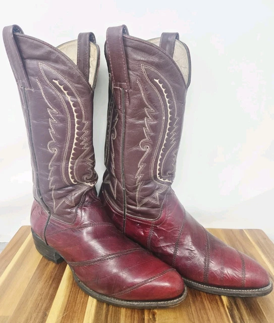 VILLANO BURGUNDY BLOOD Red Eel Skin Western Cowboy Boots Mens Size 7.5 ...