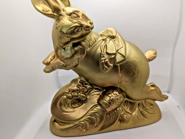 RABBIT FIGURINE ANTIQUE Old Gold Lustre Vintage Solid Brass Bugs Bunny ...