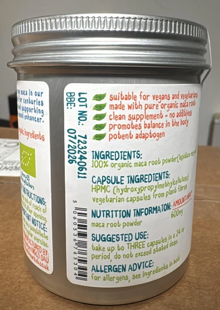 ORGANIC MACA ROOT Capsules 600mg – Vegan Energy & Hormone Support – UK ...