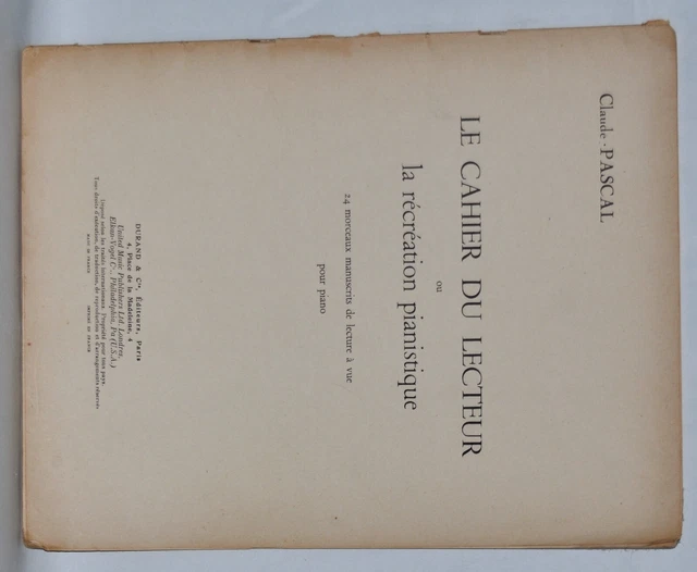 CLAUDE PASCAL LE Cahier Du Lecteur Ou La Recreation Pianistique EUR 15 ...