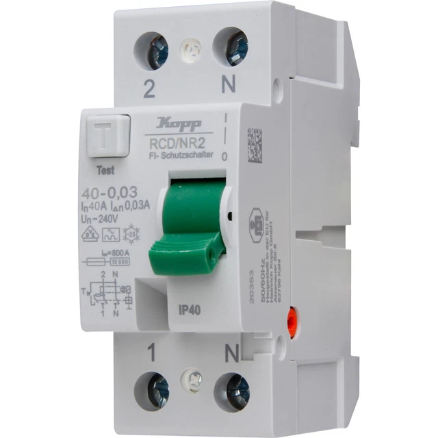 KOPP FEHLERSTROMSCHUTZSCHALTER (RCD) 2-polig A-Type 40A 30mA Elektro ...