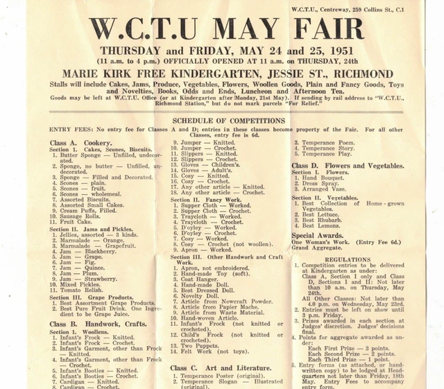 AUSTRALIA 1951 WCTU MAY FAIR BROCHURE, Centreway 259 Collins St ...