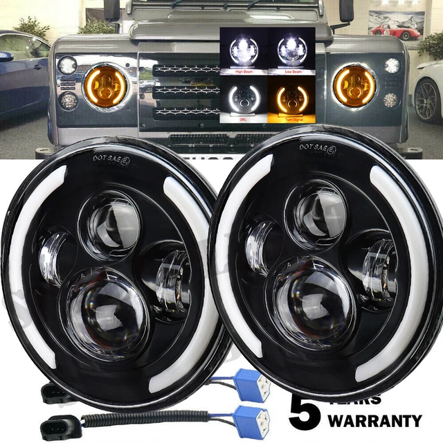 FIT LAND ROVER Defender 7" H4 LED Headlights RHD E MARKED 90 110 TD4 ...