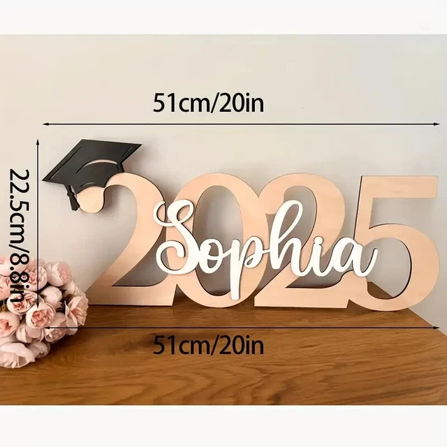 WOODEN GRADUATION NAME Sign Class of 2025 Personalized Name White Pink ...