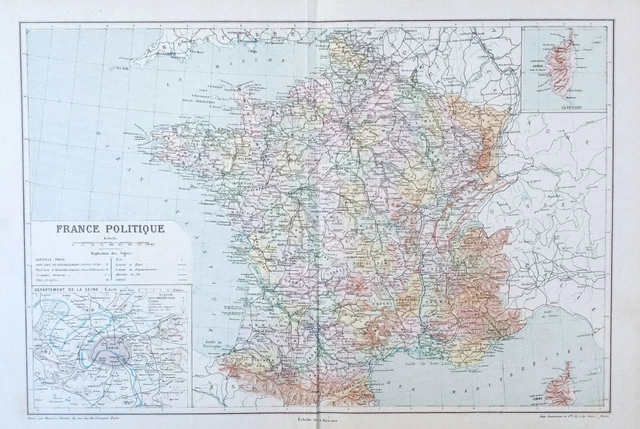 FRANCE POLITIQUE, 1892 Carte D'Époque, Vintage Map, 40 X 27 CM EUR 16 ...