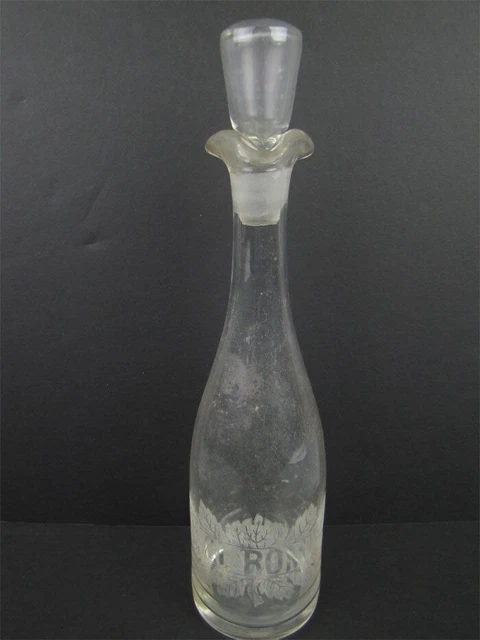 Vintage Glass Decanter Bottle Etched Clear Stopper Pontil Cl Rom 1175 2625 Picclick