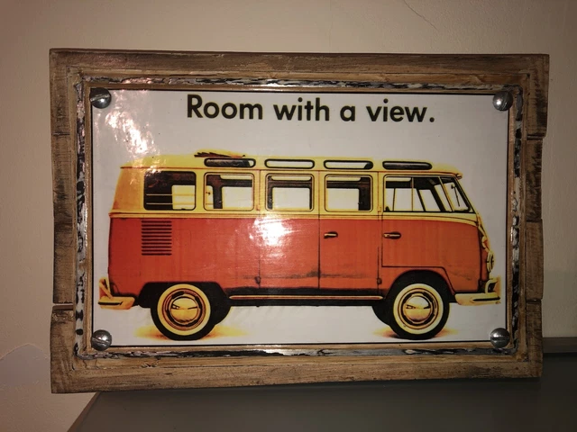 WOODEN POSTER SIGN VW CAMPER VAN BEETLE BUS ROOM WITH A VIEW £10.00 ...