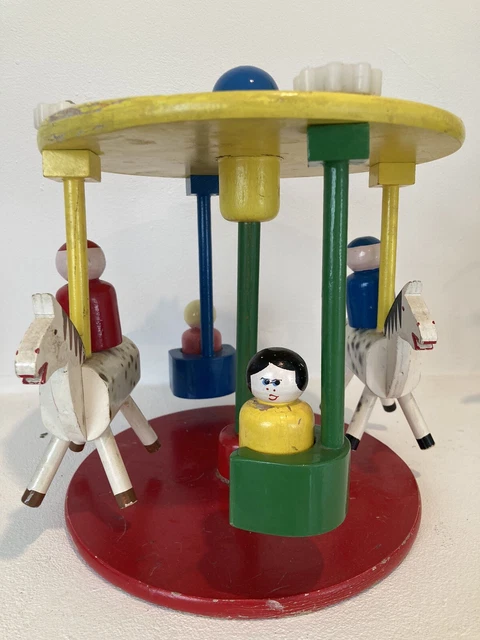 VINTAGE RETRO ESCOR Wooden Horse Carousel And Figures Toy 60s 70s £15. ...