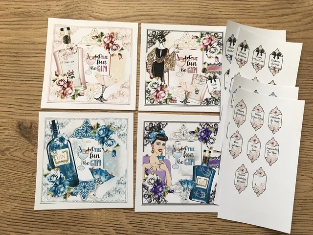 SET OF 4 handmade Gin Themed Card Toppers With Sentiments £2.99 ...