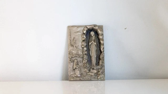PLAQUE ICÔNE LOURDES - apparition vierge marie - métal argenté ...