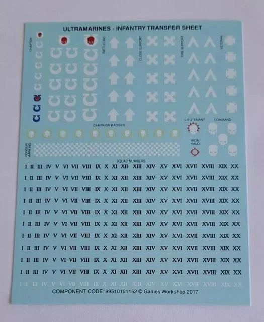 ULTRAMARINES INFANTRY TRANSFER Sheet - Space Marines - Warhammer 40,000 ...