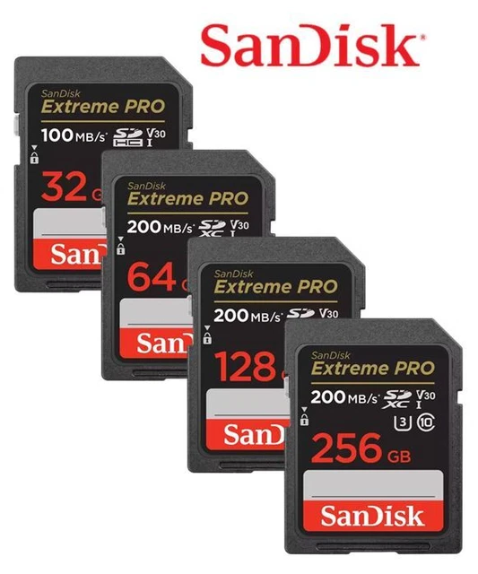 TARJETA DE MEMORIA para cámara SanDisk EXTREME PRO 32 GB 64 GB 128 GB 256 GB SDHC SDXC 4K EUR 13 ...
