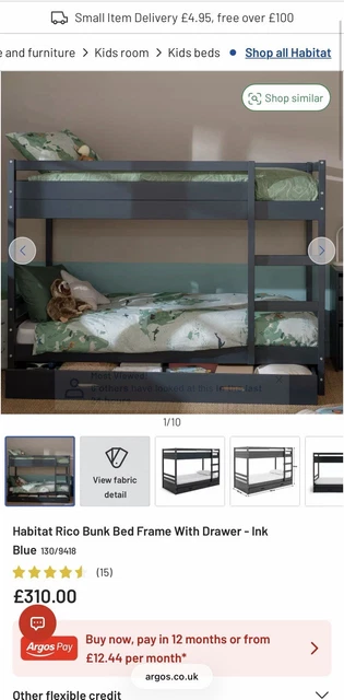 HABITAT RICO BUNK Bed Frame with Storage Drawer & Mattresses ...