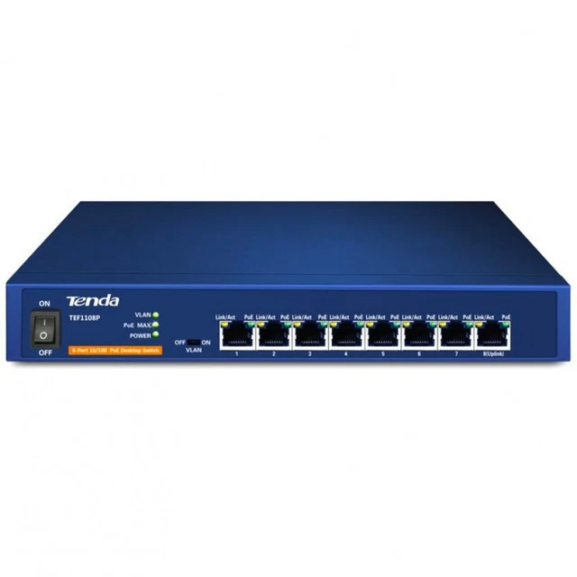 SWITCH DE RÉSEAU Tenda TEF1108P 8 Ports 8-Port 10/100 Bureau Fast ...