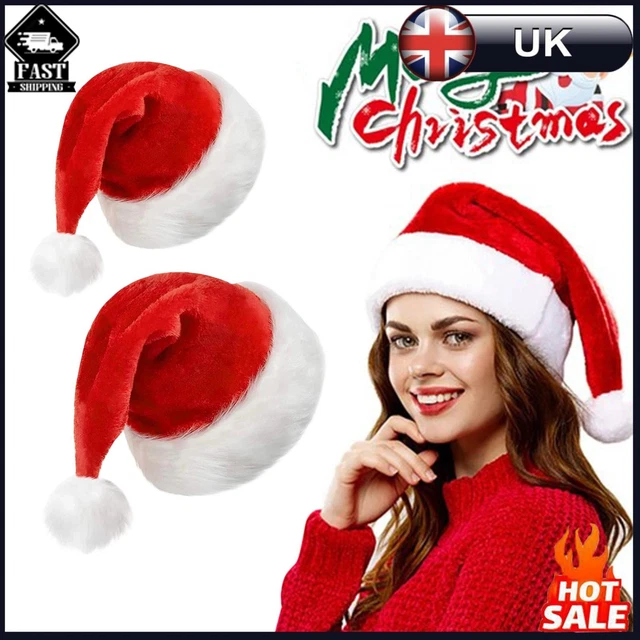 MERRY CHRISTMAS HATS Long Plush Santa Claus Red Xmas Hats for Adults ...