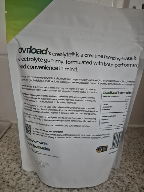 OVRLOAD CREALYTE GUMMIES SOUR GREEN APPLE Creatine & Electrolyte ...