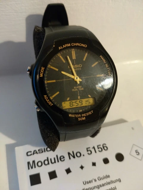 CASIO MODULE 5156 Watch Black & Gold Dial Digital & Analogue AW-90H ...