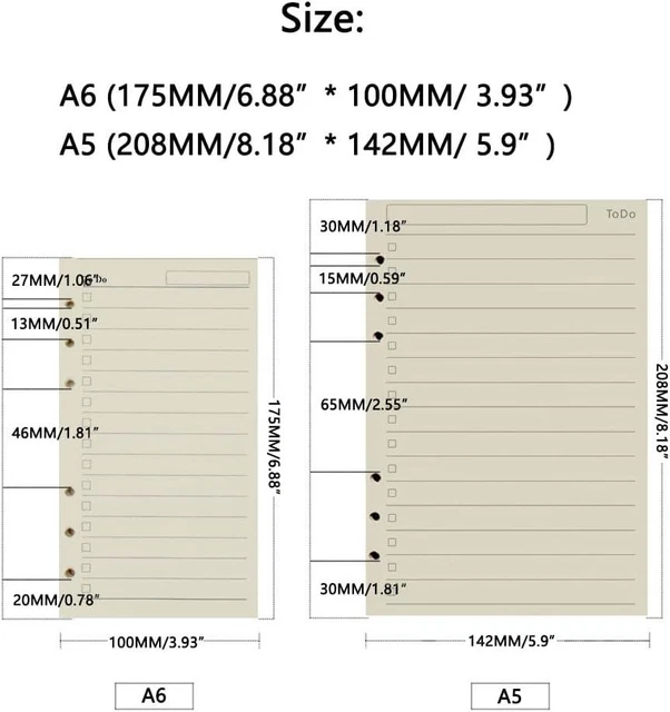 A5 REFILL PAD Paper, 160 Pages/80 Sheets 6 Punched Holes Insert Ruled ...