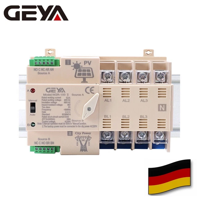 PV SOLAR AUTOMATISCHER Umschalter 4P 63A 230VAC Solar zu Grid Dual ...
