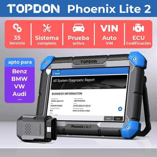 TOPDON PHOENIX LITE 2 OBD2 Diagnóstico de sistema completo Escaneo 28+ Funciones EUR 884,14 ...