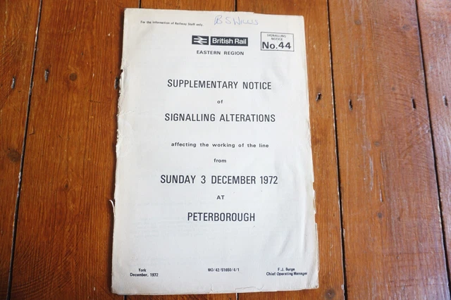 1972 PETERBOROUGH SIGNAL Box Railway Signalling Diagram Notice Map ...