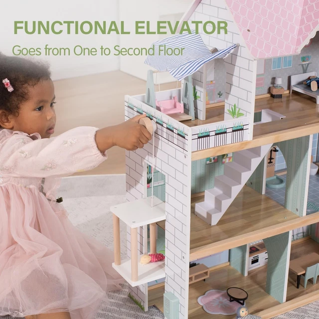 GIANT BEAN WOODEN Dolls House, 2.6 Feet High with Elevator, Doorbell ...