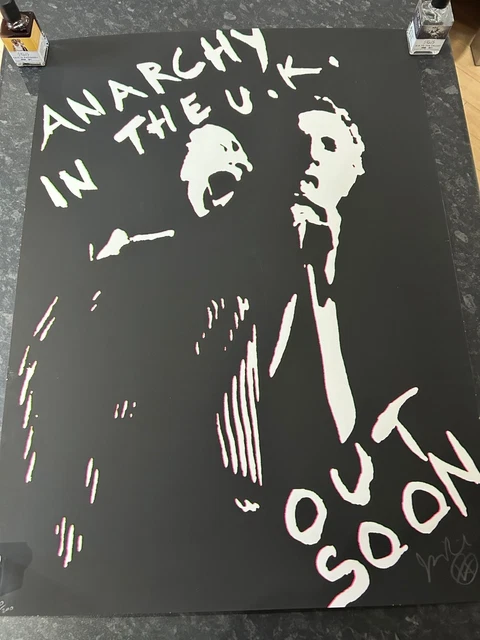 JAMIE REID SIGNED Sex Pistols Anarchy In The Uk Rare Black Screen Print ...