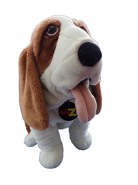 RARE-VINTAGE-PELUCHE GRAND CHIEN Télé Z-Basset avec collier-60cm-proche ...