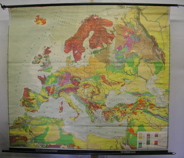 SCHOOL WALL MAP Beautiful Old European Map Geology Map 197x177 Vintage ...