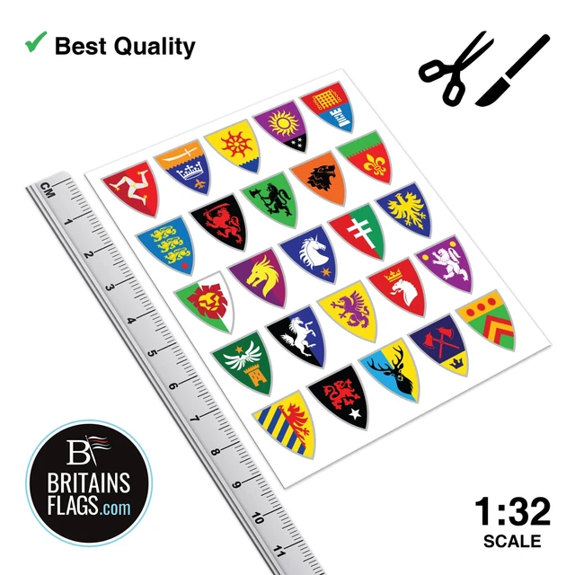 BRITAINS DEETAIL REPRO: Medieval Knight CUSTOM Shield Stickers x25 (1: ...