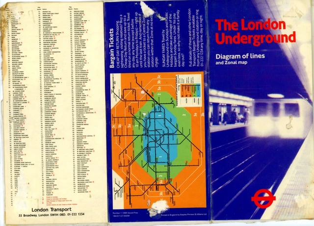 1984 LONDON MAP Underground Transport Lines Official Diagram Train ...