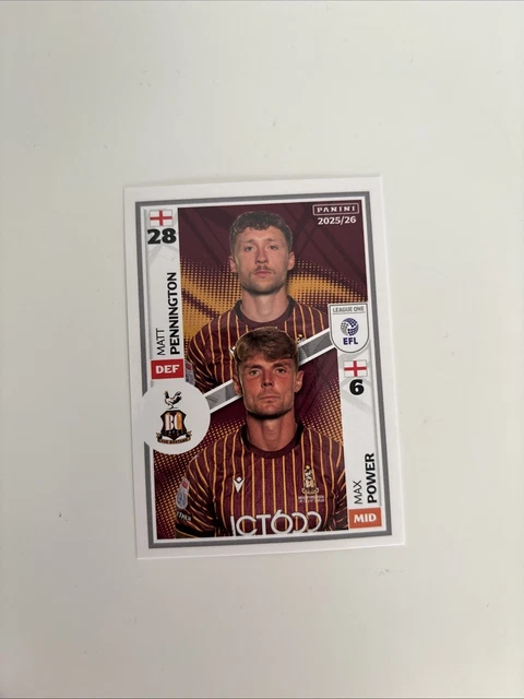 EFL STICKER 2025/26 Bradford: Matt Pennington And Max Power £1.16 ...