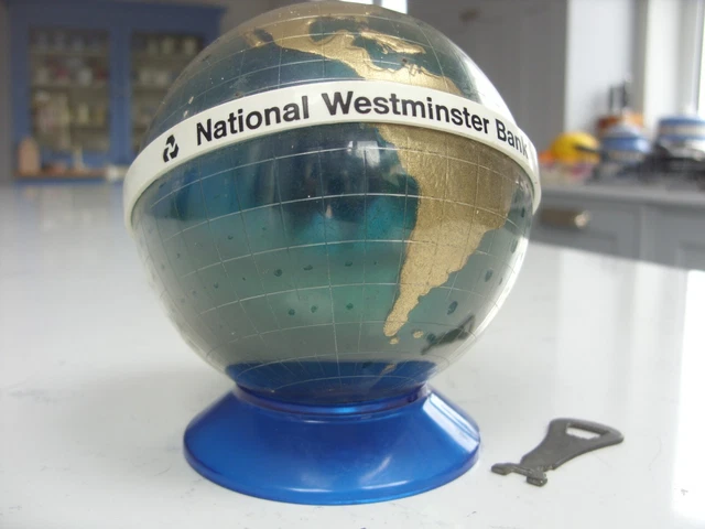NATIONAL WESTMINSTER BANK Globe Money Box with Key 1970's £26.67 ...