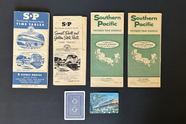 SOUTHERN PACIFIC LINES Railroad Timetables 1955 & 1967 Plus Two Playing ...